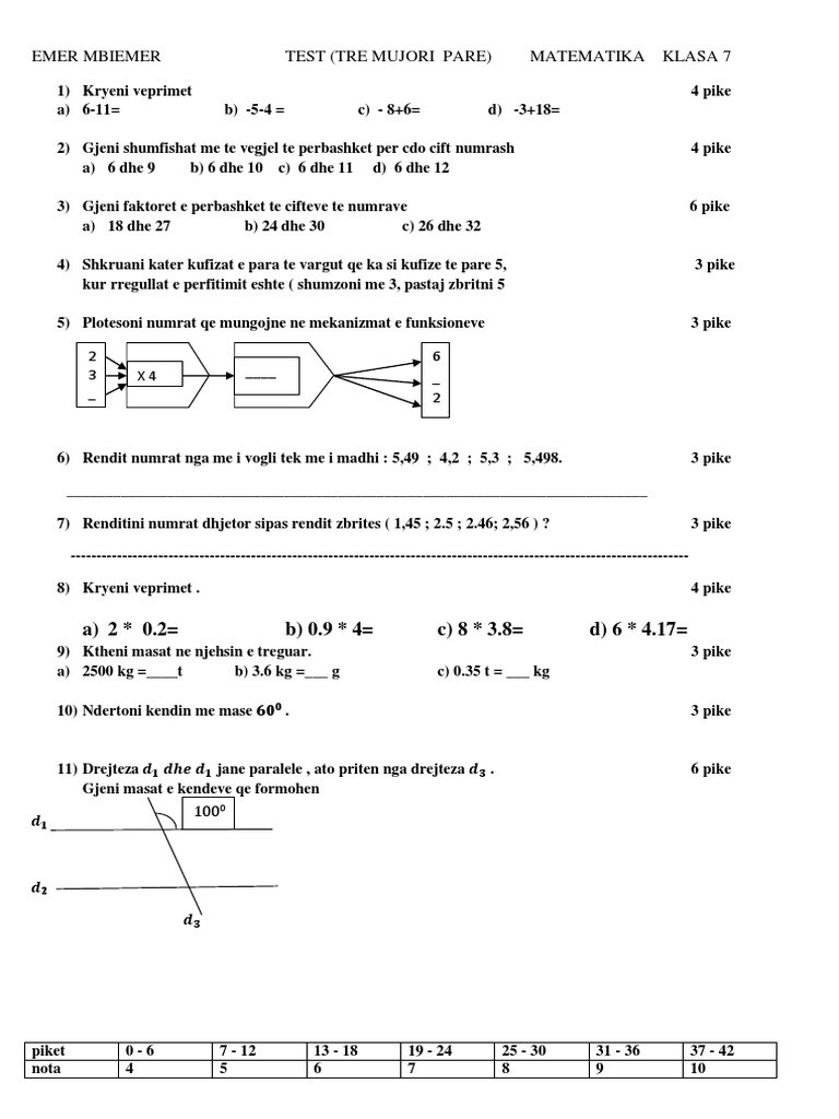 Test Klasa 7 Matematike 1 | PDF