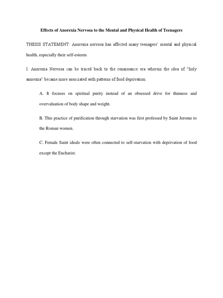 Effects of Anorexia Nervosa To The Mental and Physical Health of ...