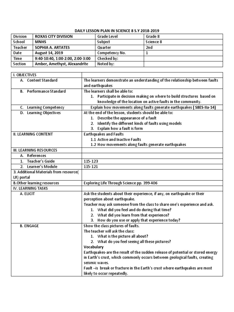 Science 8 DLL. 2nd Quarter | PDF | Earthquakes | Learning