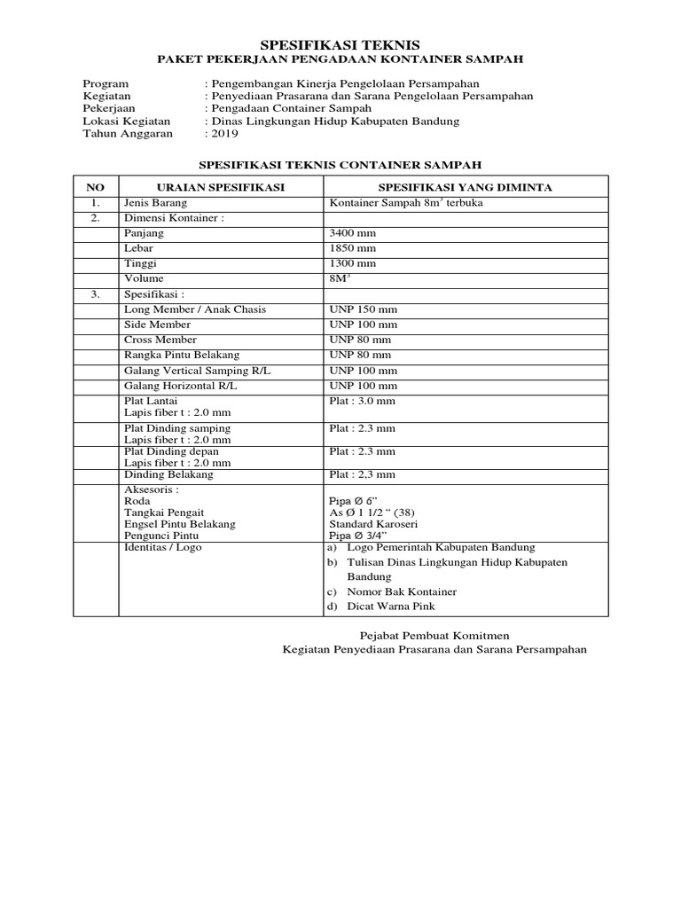 Spesifikasi Teknis Container 8 m3 | PDF | Griya & Taman | Teknologi & Rekayasa