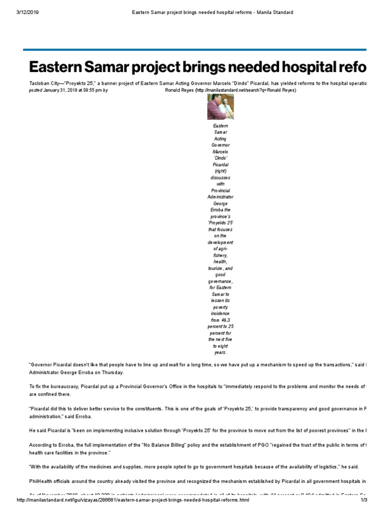 Eastern Samar Project Brings Needed Hospital Reforms - Manila Standard ...