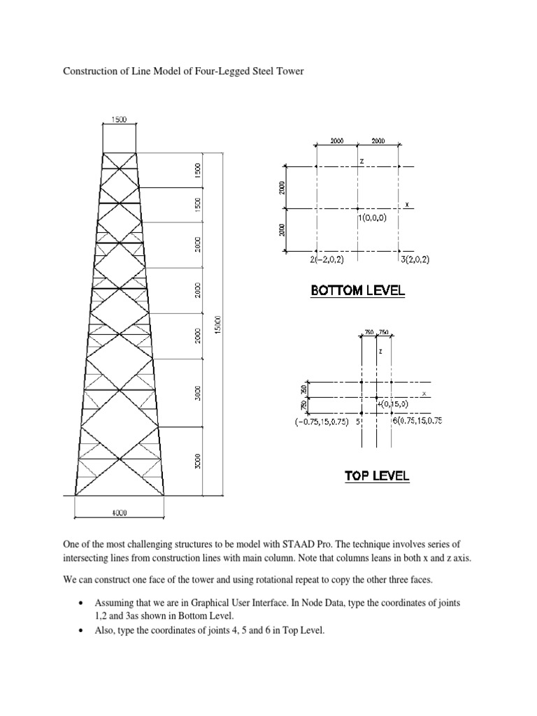 Construction of Line Model of Four-Legged Steel Tower | PDF | Cartesian ...