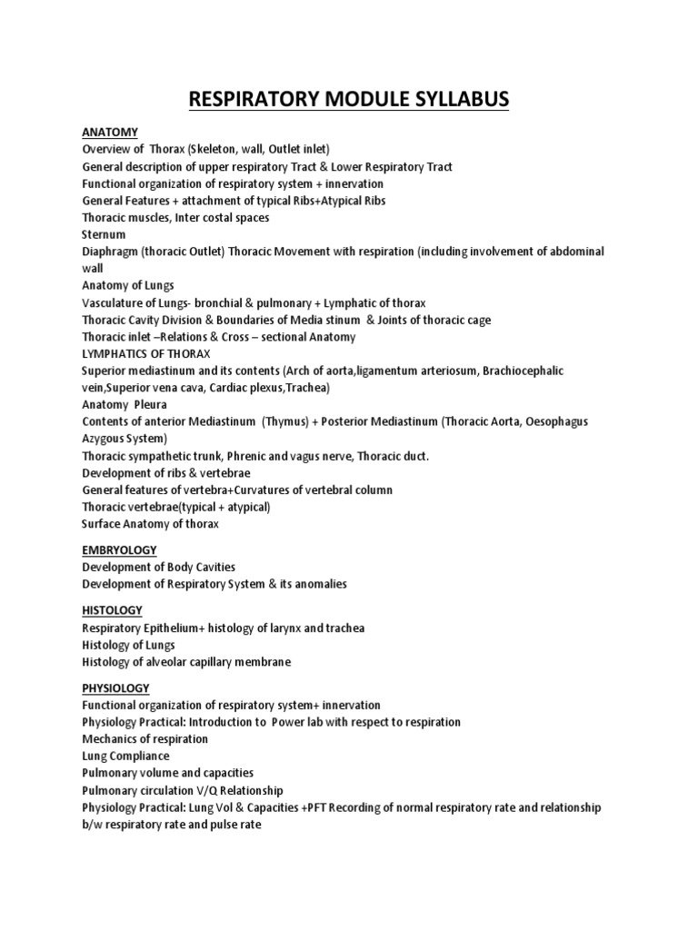 Respiratory Module Syllabus Overview | PDF | Thorax | Lung