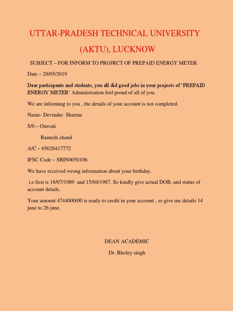 Uttar-Pradesh Technical University (Aktu), Lucknow | PDF