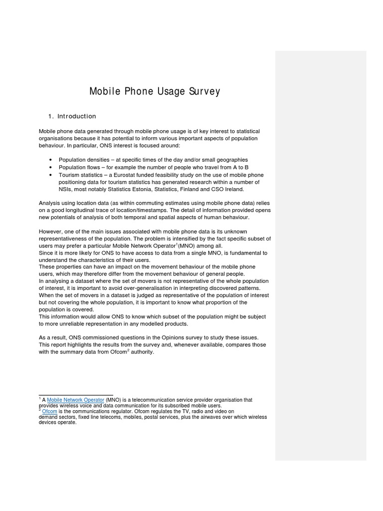 Mobile Phone Usage Survey: Mobile Network Operator Ofcom | PDF | Survey ...