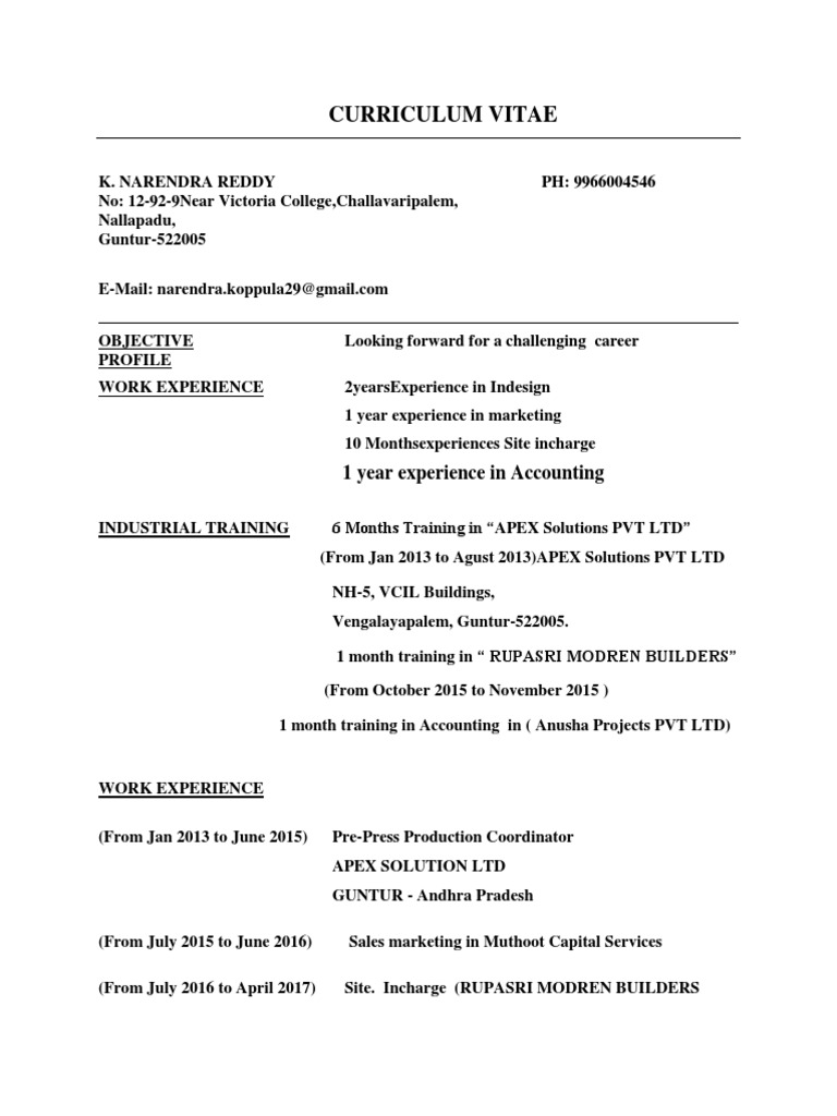 RESUME Narendra New | PDF | Page Layout | Application Software