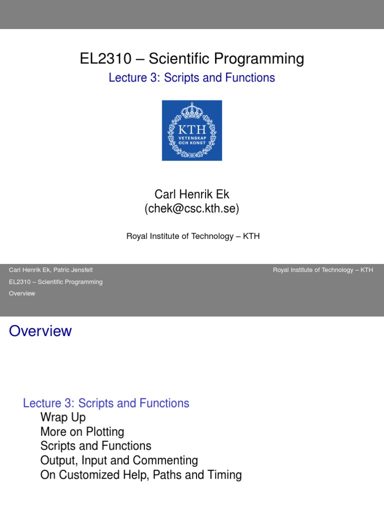 EL2310 - Scientific Programming: Lecture 3: Scripts and Functions | Download Free PDF ...