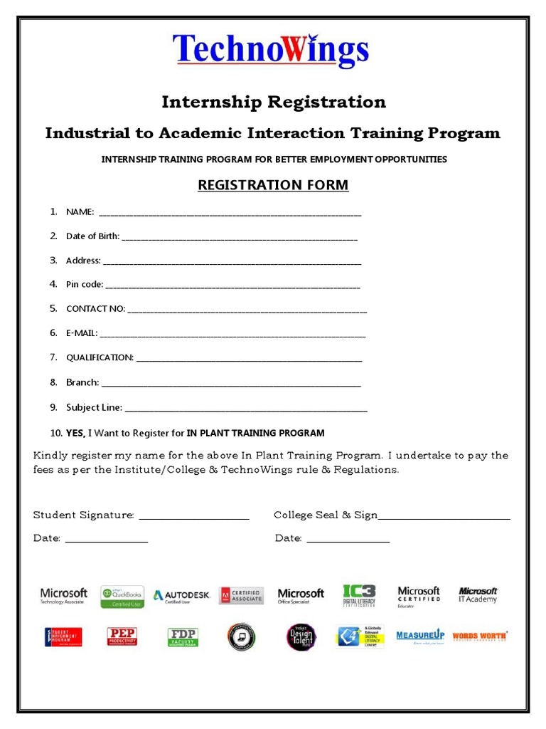 Internship Training Registration Form | PDF