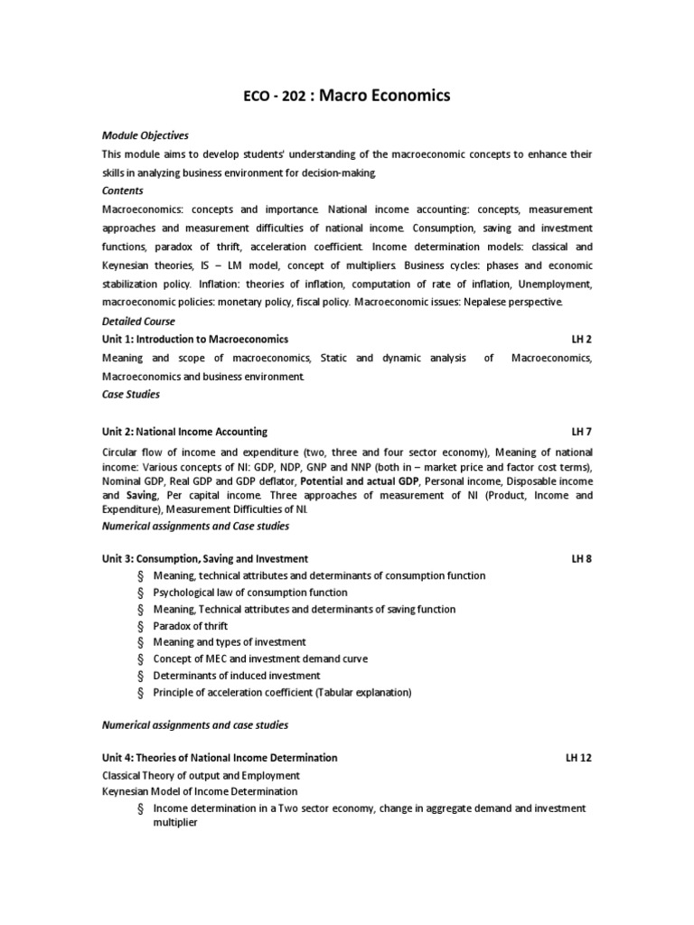 Macroeconomics Syllabus 2 | PDF | Fiscal Multiplier | Macroeconomics