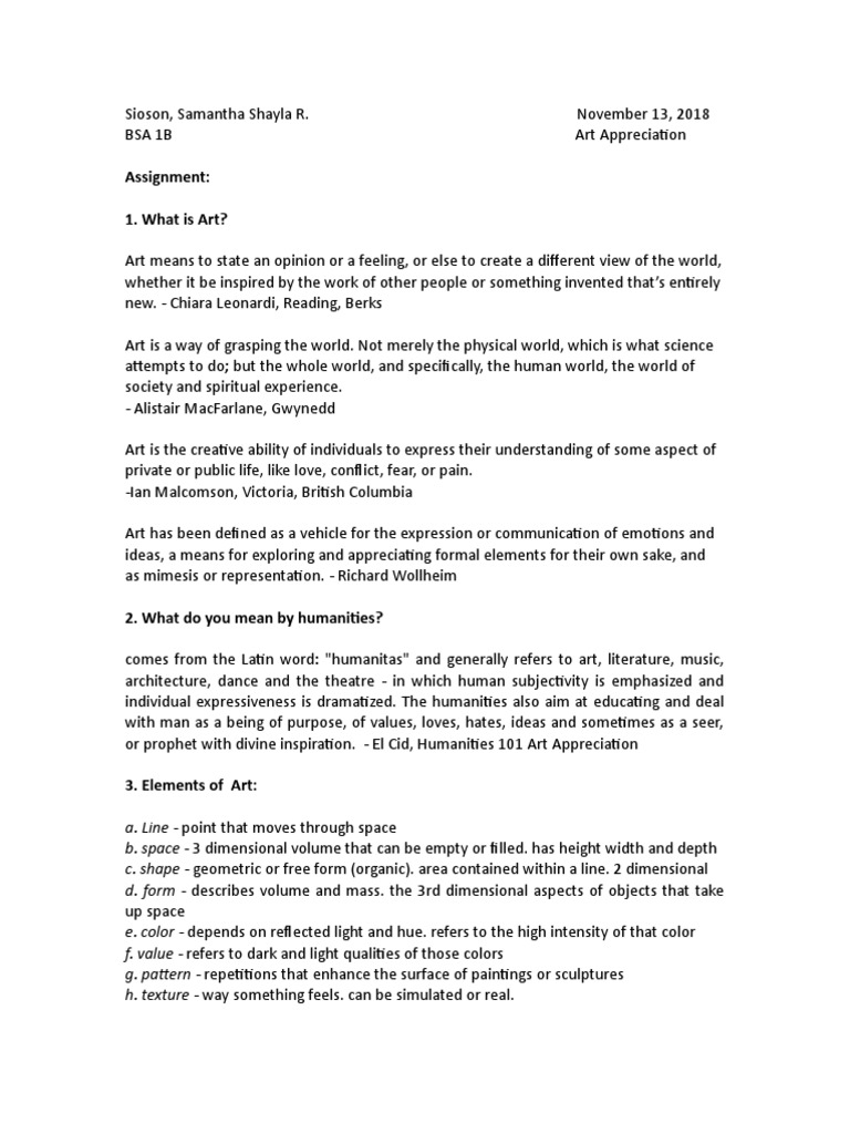 Assignment: 1. What Is Art? | PDF