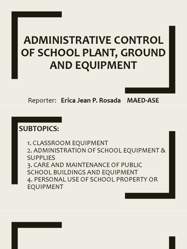 Administrative Control of School Plant, Ground and Equipment | PDF ...