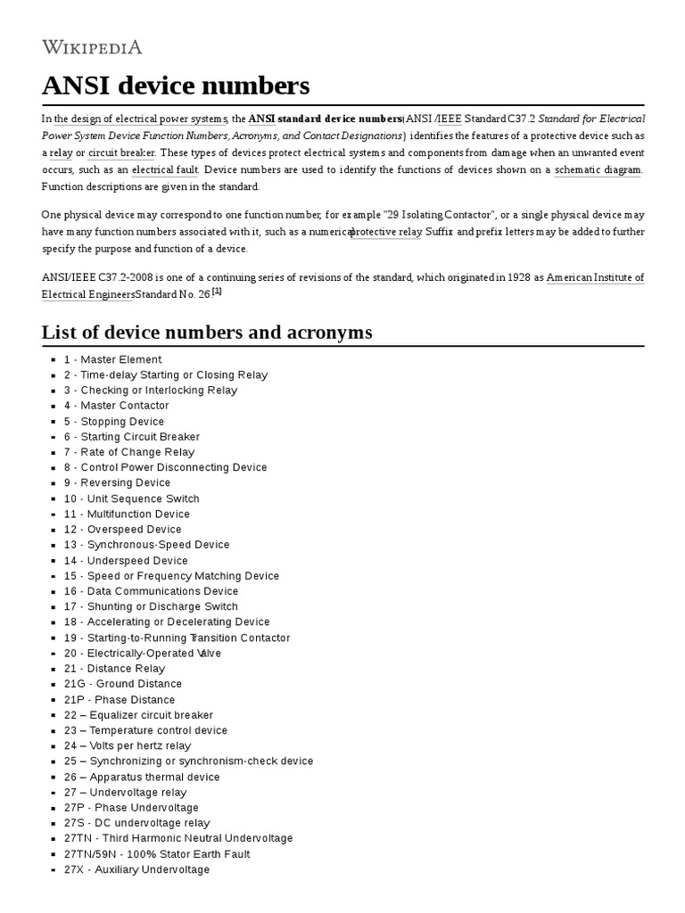 ANSI Device Numbers PDF | PDF | Relay | Power Engineering