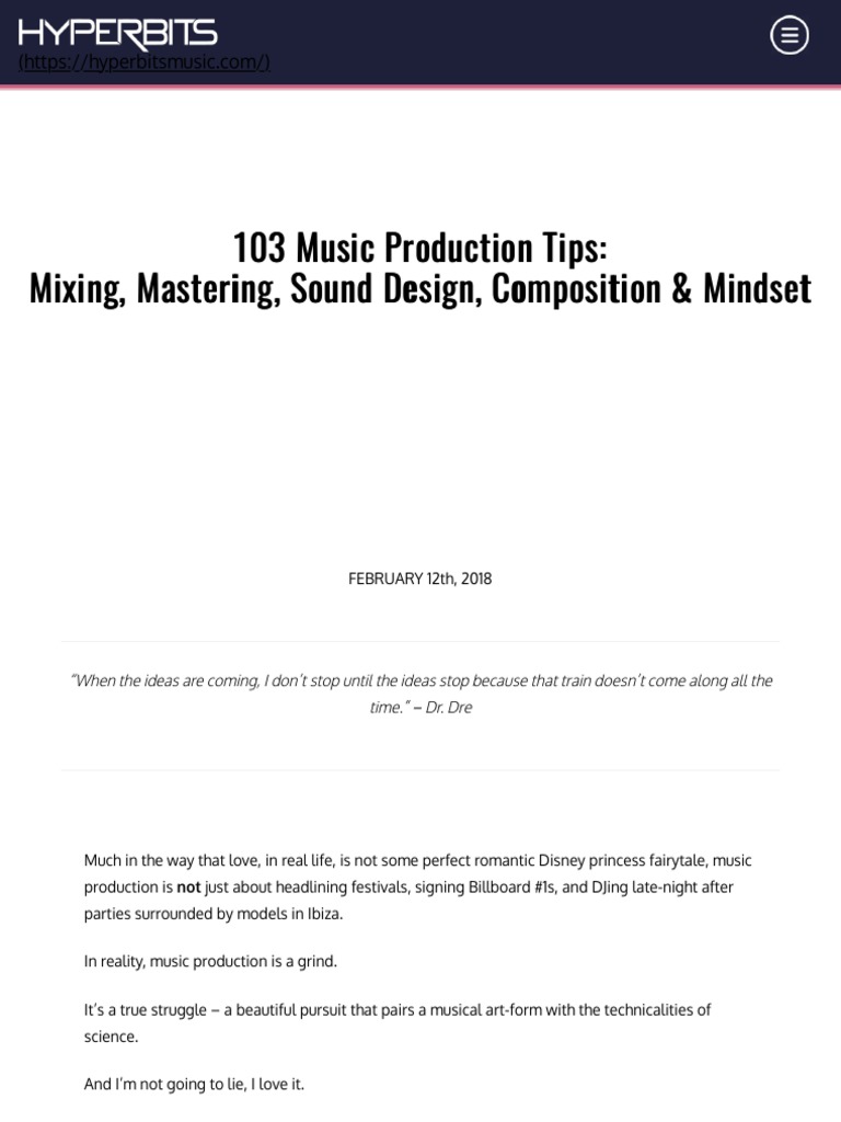 103 Music Production Tips: Mixing, Mastering, Sound Design, Composition ...