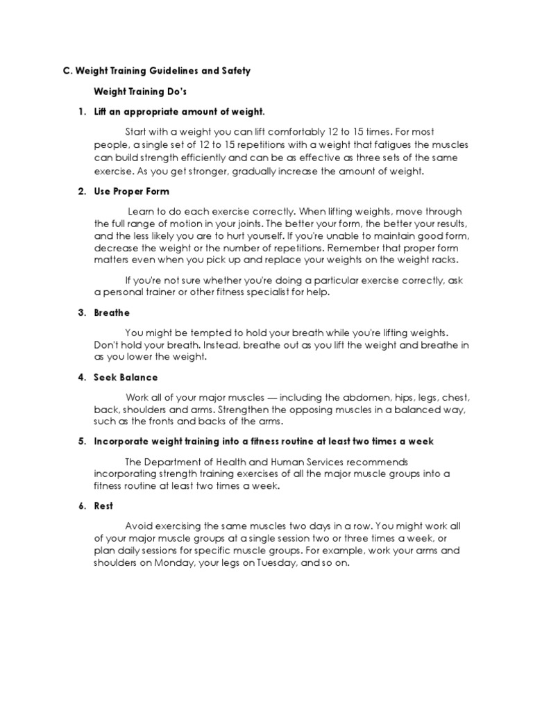 Weight Training Safety Tips and Guidelines | PDF | Weight Training ...