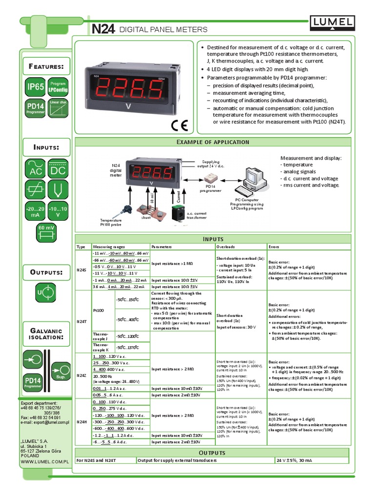 Digital Panel Meters: Eatures | PDF | Alternating Current | Thermocouple