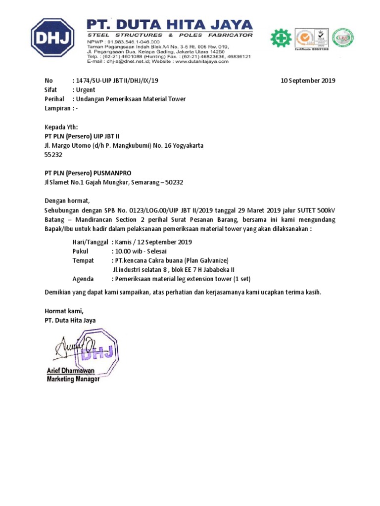 Surat Undangan Pemeriksaan Leg Ext Tower SPB 0123 (1 Set) PDF | PDF