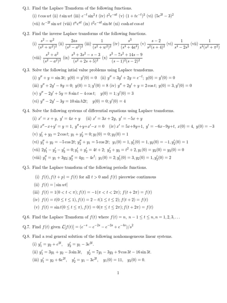 Laplace's Tranform Practice Problems PDF | PDF | Mathematical Concepts ...