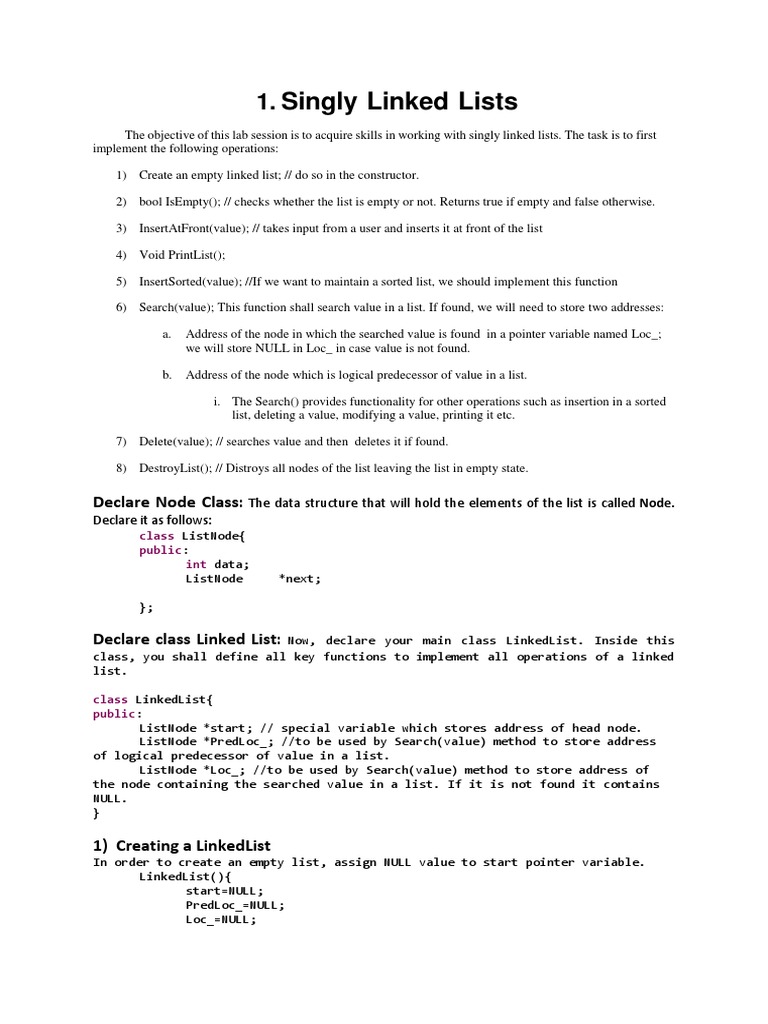Singly Linked Lists Operations And Functions Pdf Pointer Computer Programming Computer 2547