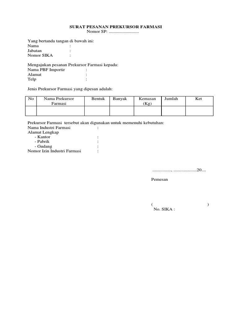 Surat Pesanan Prekursor Farmasi | PDF