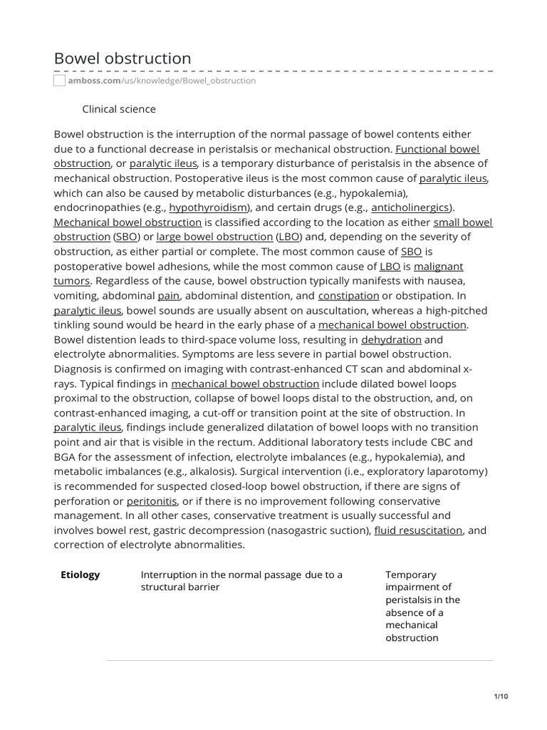 An Overview of Bowel Obstruction: Etiology, Pathophysiology, Clinical ...