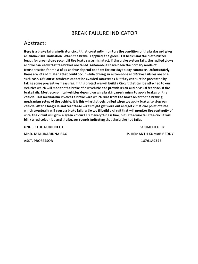 Brake Failure Indicator Circuit Design | PDF | Computers | Technology ...