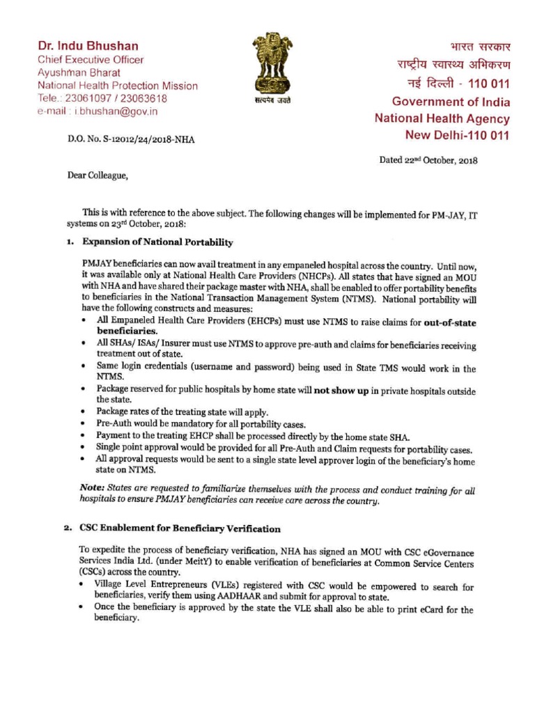 CEO LETTER To SHAs On National Portability PDF | PDF