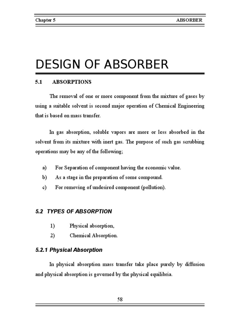 Design of Absorber: 5.1 Absorptions | PDF | Absorption (Chemistry) | Gases