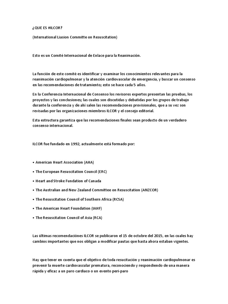 Lo que es ILCOR: El Comité Internacional de Enlace para la Reanimación ...