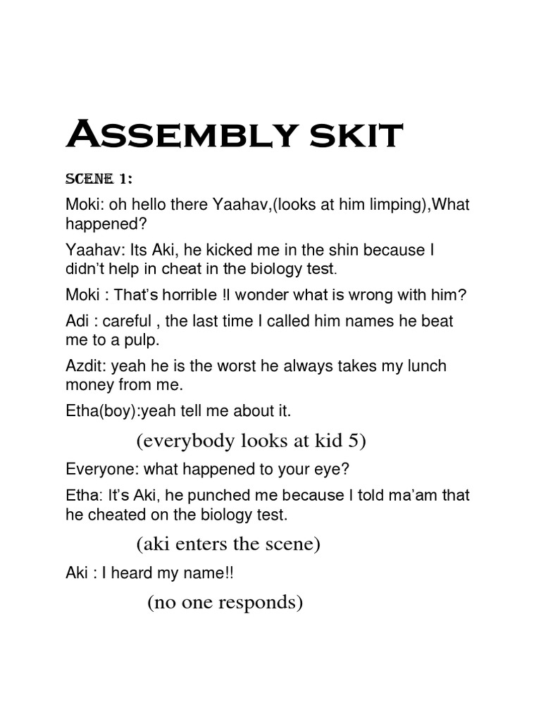 Assembly Skit: (Everybody Looks at Kid 5) | PDF