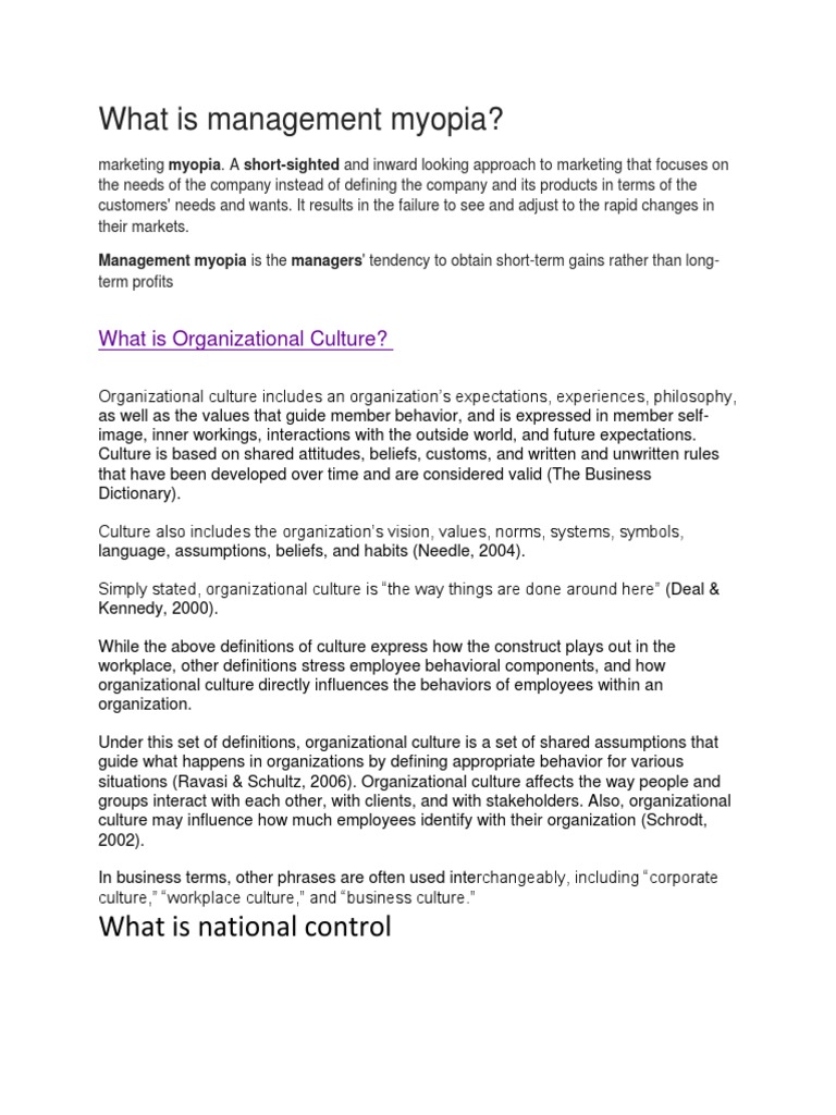 Understanding Management Myopia | PDF | Organizational Culture | Marketing