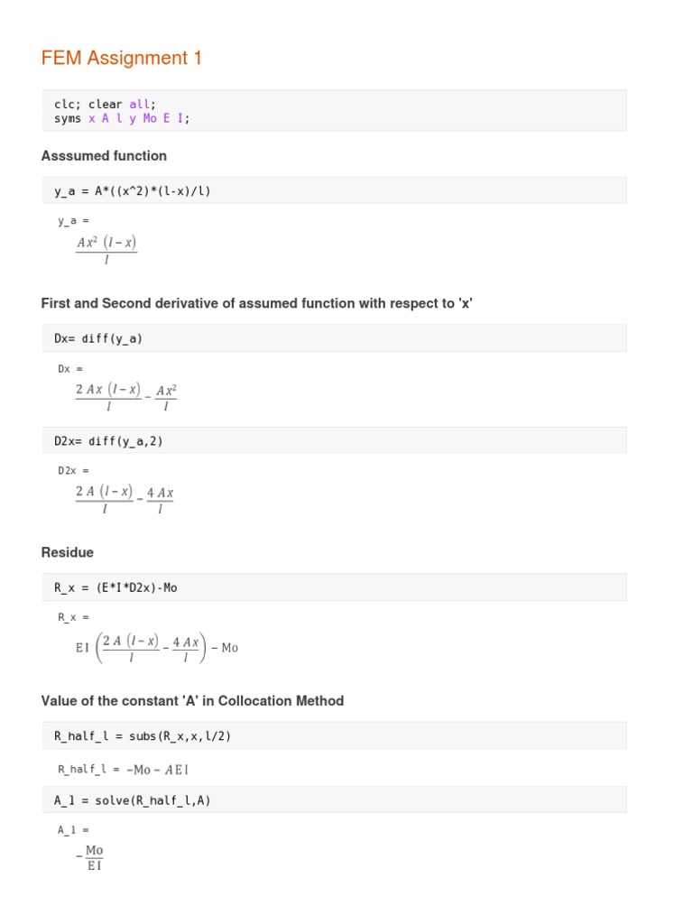 FEM Assignment 1: Asssumed Function | PDF