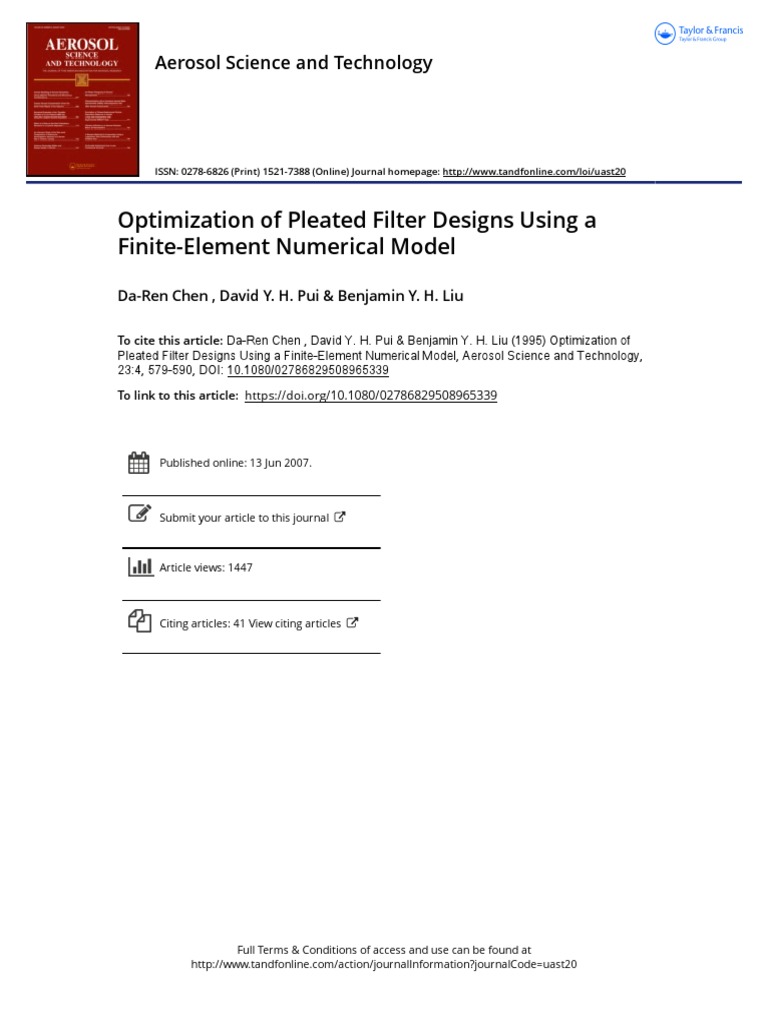 Optimization of Pleated Filter Designs Using A Finite Element Numerical ... Optimization of Pleated Filter Designs Using A Finite Element Numerical ...