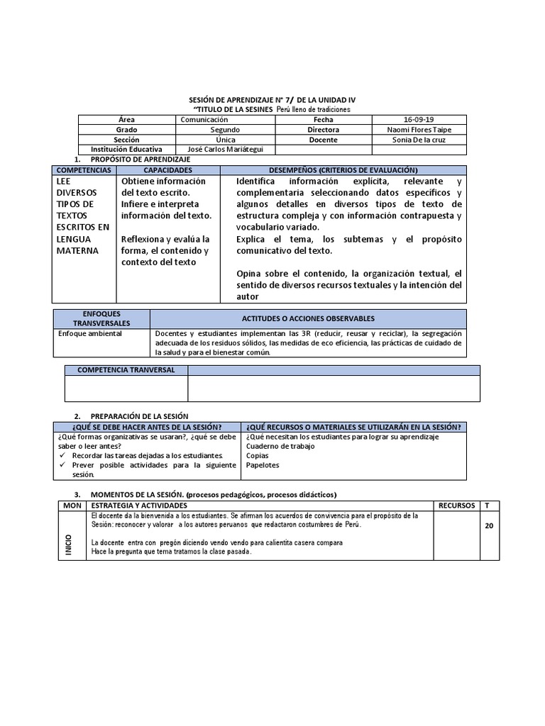 Sesión de Aprendizaje 7 | PDF | Aprendizaje | Evaluación