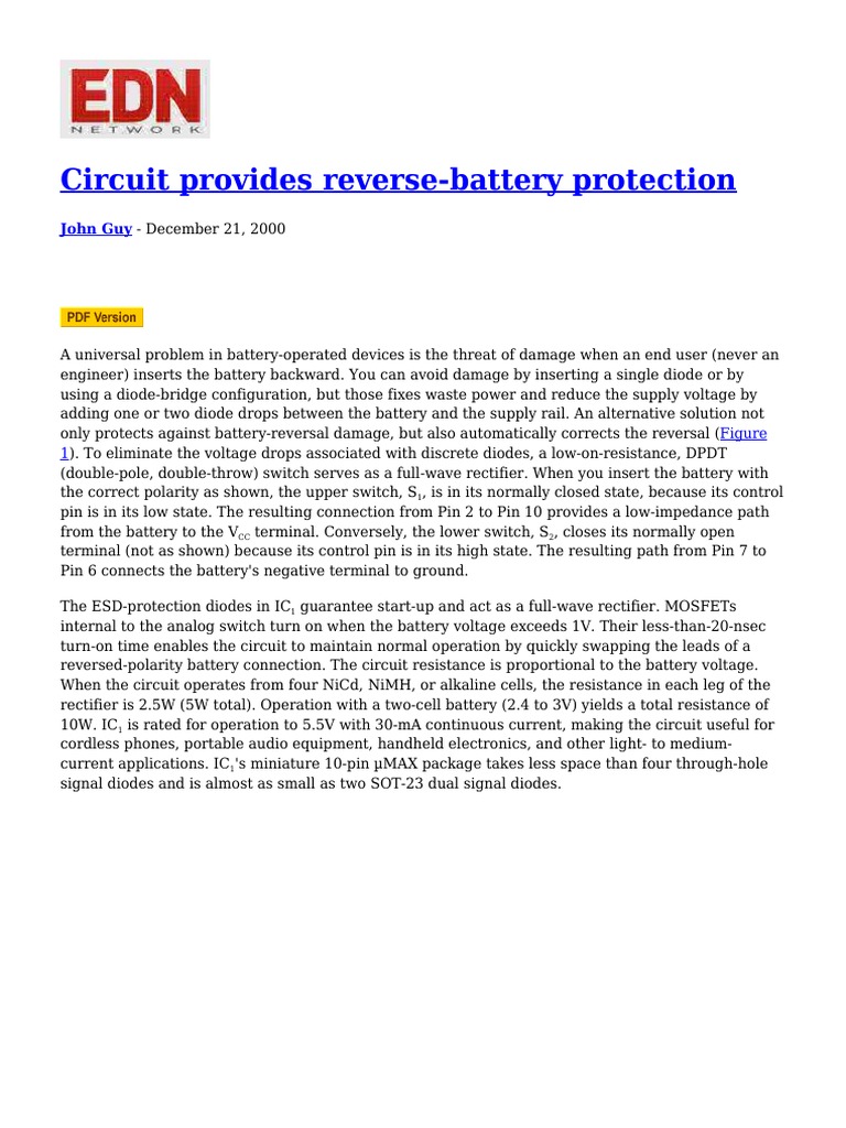 Circuit Provides Reverse Battery Protection | PDF