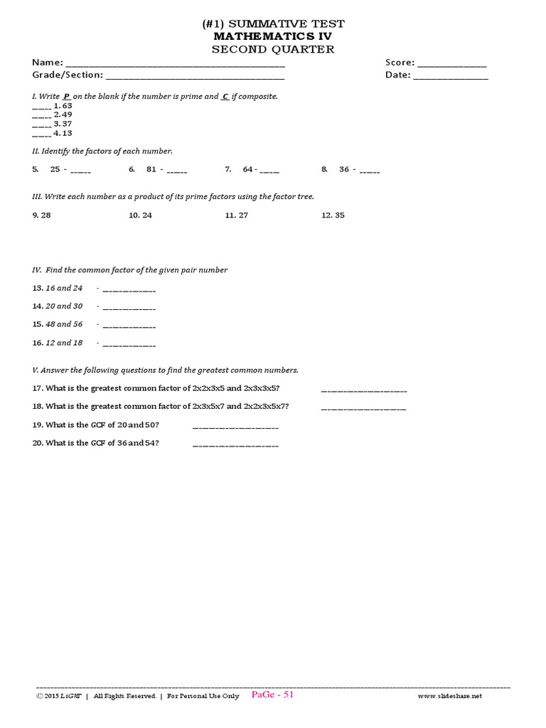 2ndsummativetest Math | PDF | Fraction (Mathematics) | Division ...