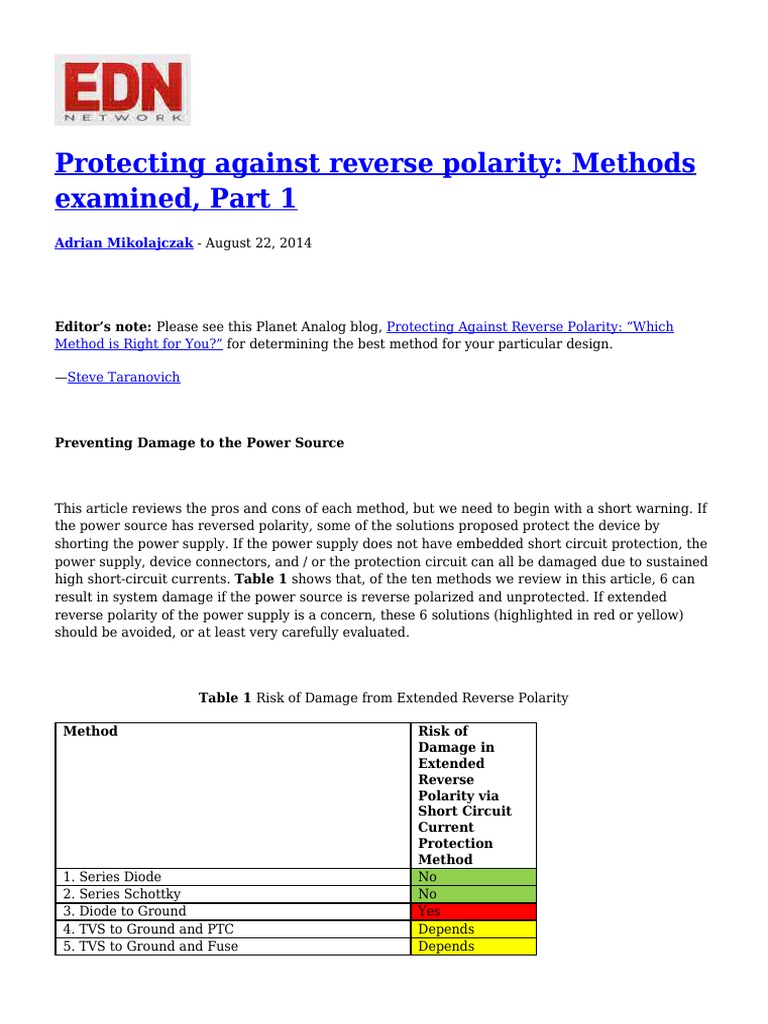 Protecting Against Reverse Polarity Methods Examined Part 1 | PDF ...