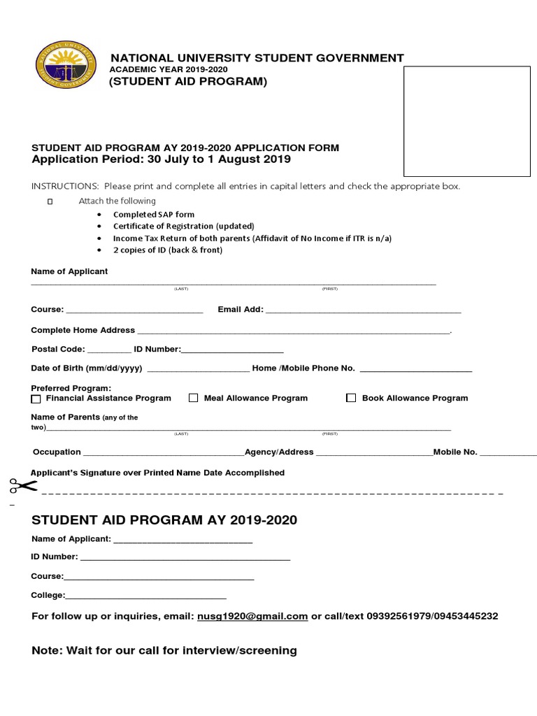 Student Aid Program Application 2019-2020 | PDF | Business