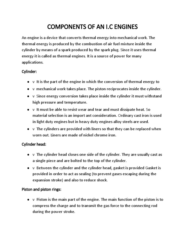 Components of An IC Engines PDF | PDF | Piston | Cylinder (Engine)