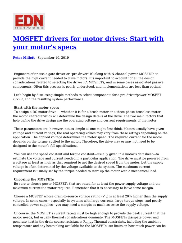 MOSFET Driver Selection for Motor Control | PDF | Field Effect ...