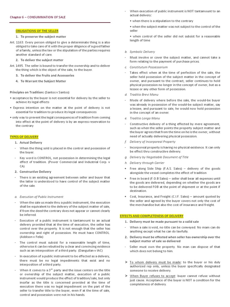 B. Symbolic Delivery: Chapter 6 - Consummation of Sale | PDF | Business ...