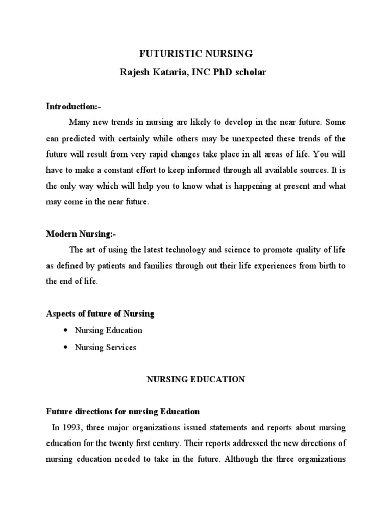 Futuristic Nursing | PDF | Telemedicine | Nursing