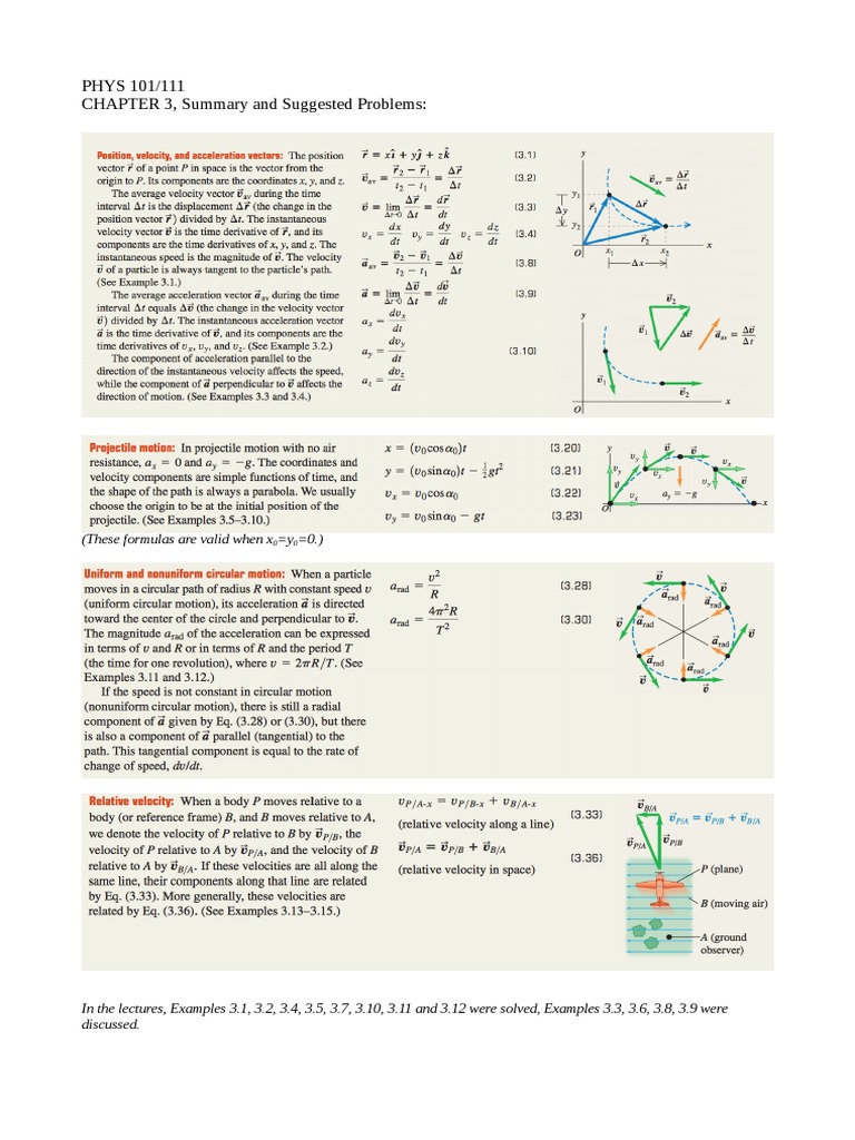 PHYS 101/111 CHAPTER 3, Summary and Suggested Problems:: (These ...
