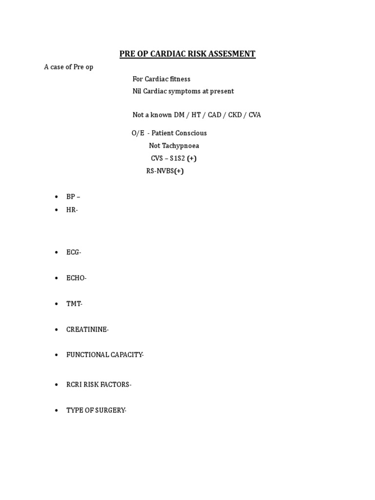 Pre Op Cardiac | PDF