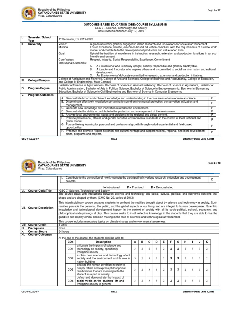 STS Syllabus PDF | PDF | Bachelor's Degree | Lecture