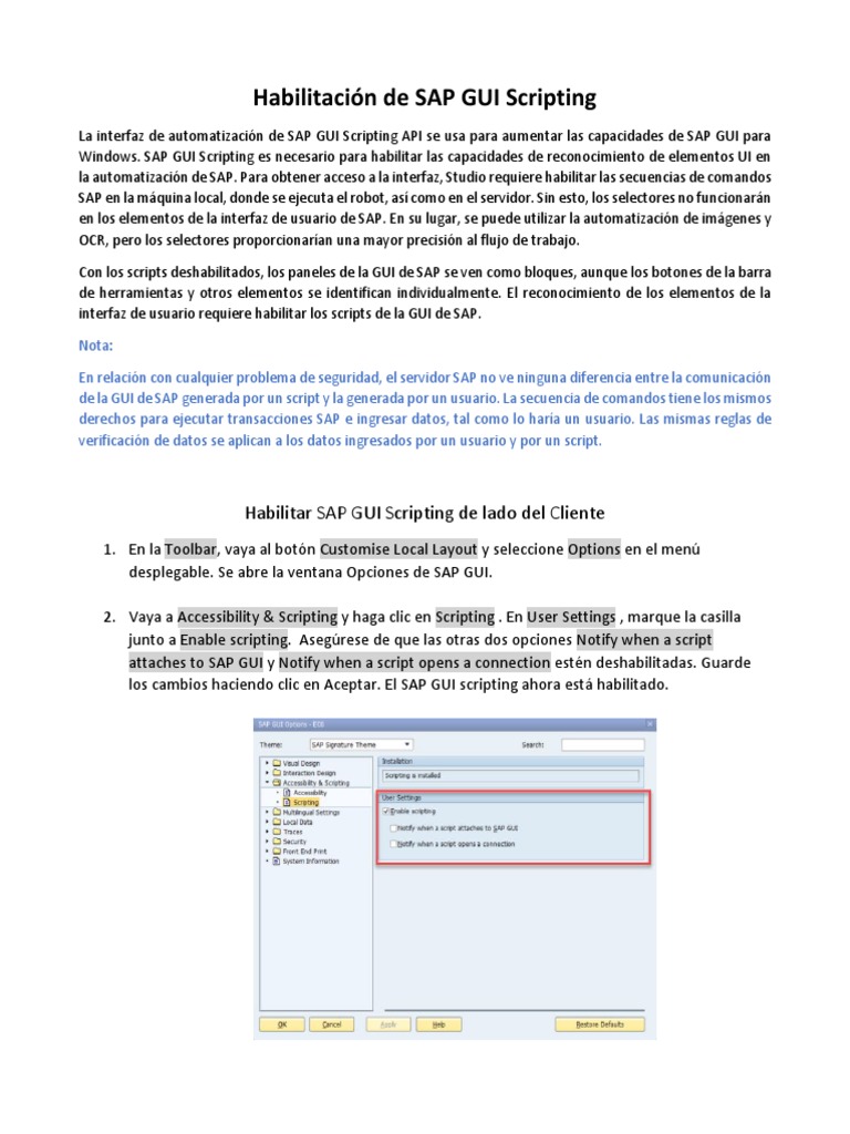 Guia - Enabling SAP GUI Scripting - Client Side | PDF | Interfaces ...