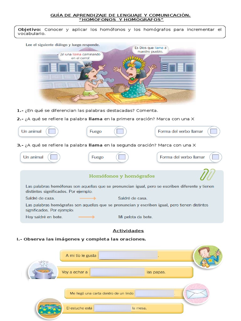 Homófonos y Homógrafos: Guía de Aprendizaje | PDF | Estudios de idiomas ...