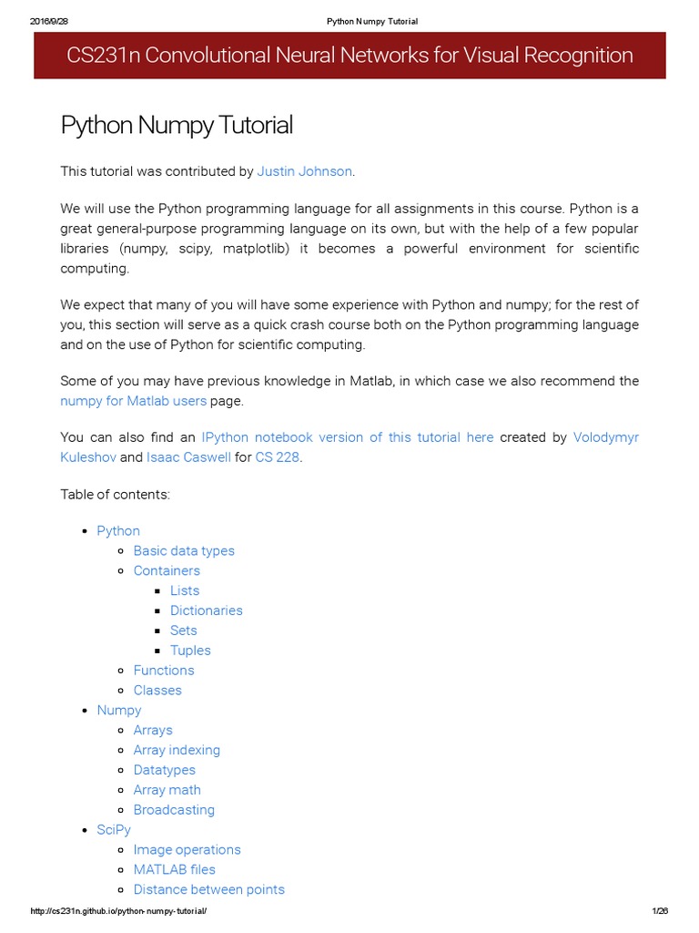 Python Numpy Tutorial | PDF | Matrix (Mathematics) | Python ... Python Numpy Tutorial | PDF | Matrix (Mathematics) | Python ...