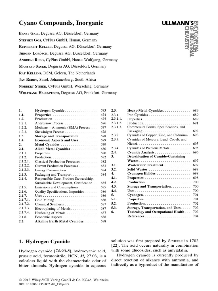 Cyano Compounds, Inorganic: 1. Hydrogen Cyanide | PDF | Cyanide ...