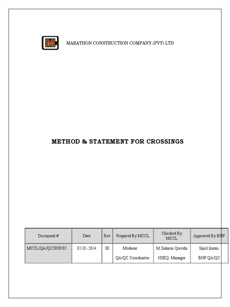 MCCL Qaqc Sop 02 Crossings | PDF | Specification (Technical Standard) | Excavation (Archaeology)