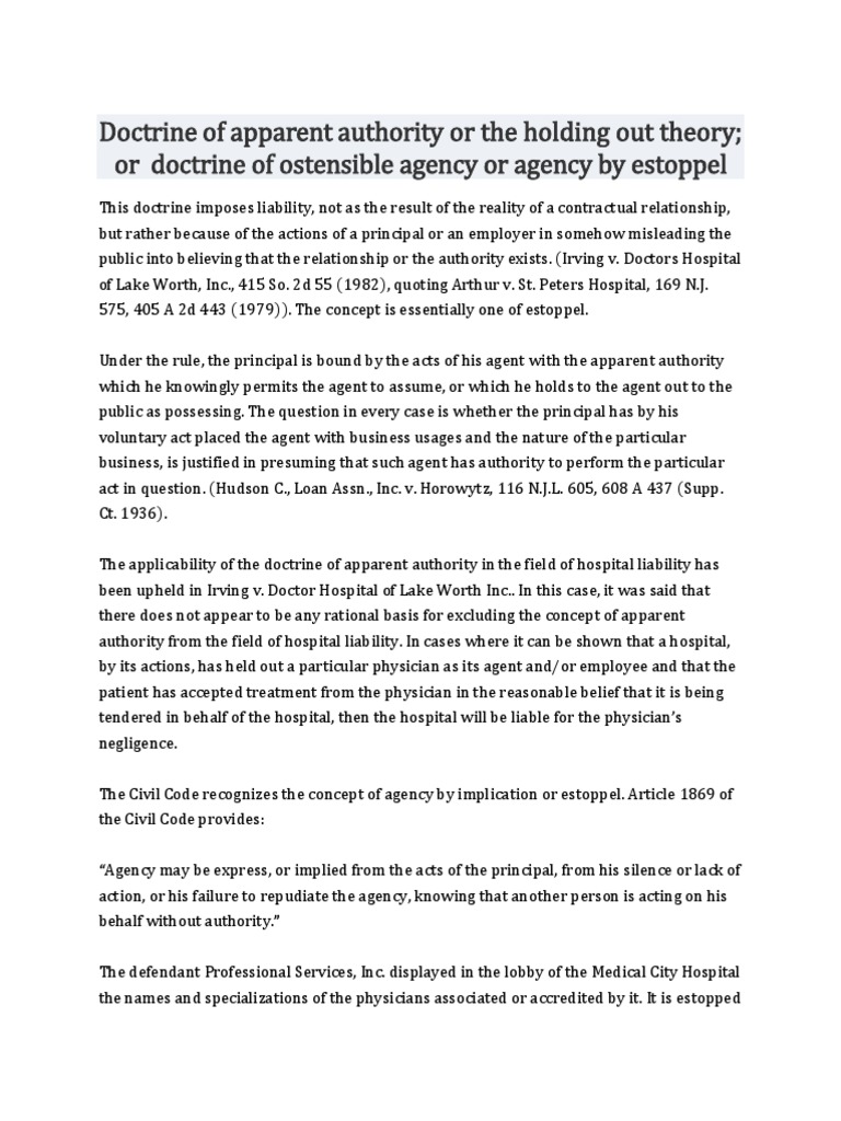 Doctrine of Ostensible Agency | PDF | Hospital | Government Information